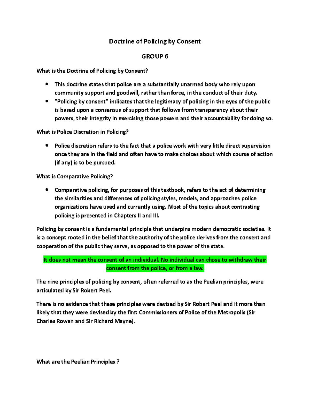 Doctrine of Policing by Consent G 6 WPS Office - Doctrine of Policing ...