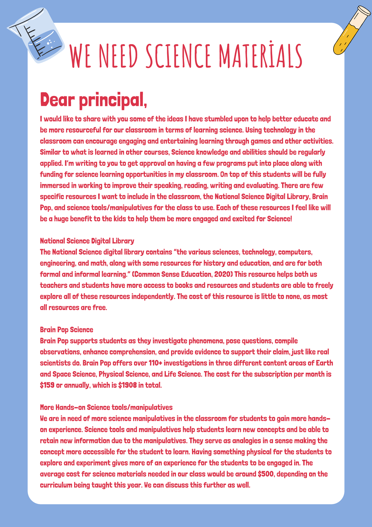 Science materials Advocacy Letter - ECE 460 - WE NEED SCIENCE MATERİALS ...