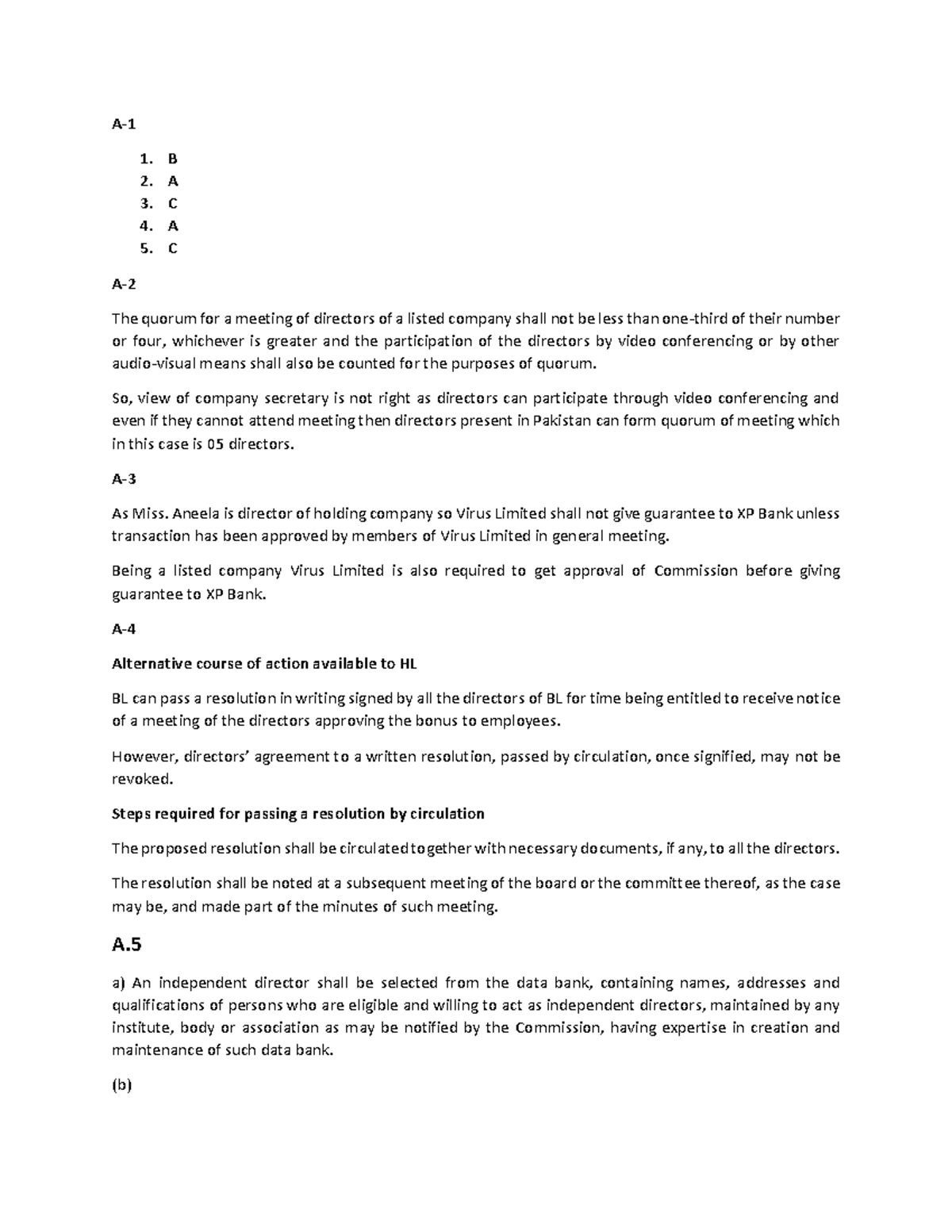 Claw test 04 solution - practice - A- 1. B 2. A 3. C 4. A 5. C A- The ...