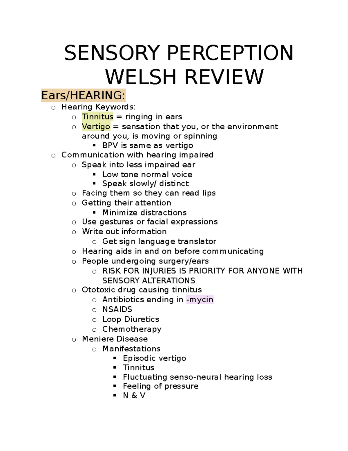 Sensory Perception Welsh Review - SENSORY PERCEPTION WELSH REVIEW Ears ...
