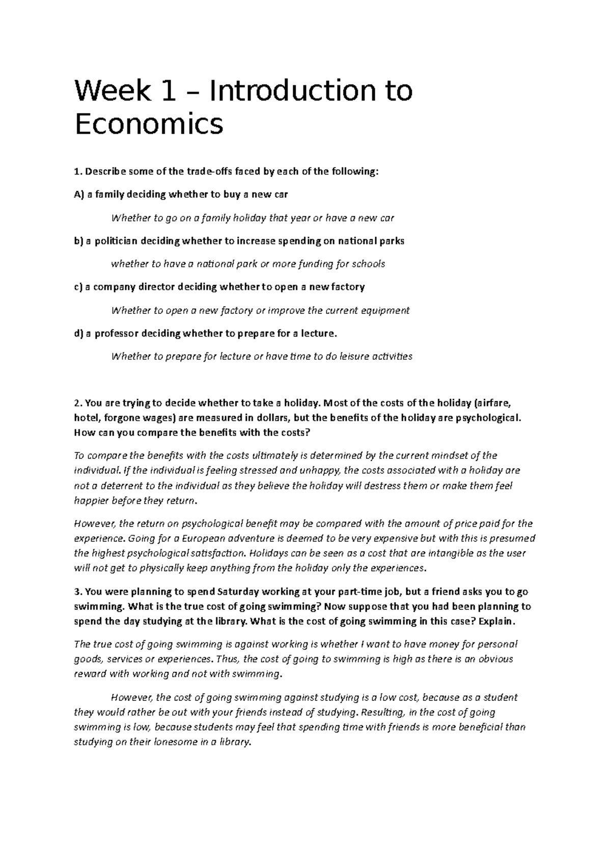 Week 2- Introduction to Economics - Week 1 – Introduction to Economics ...