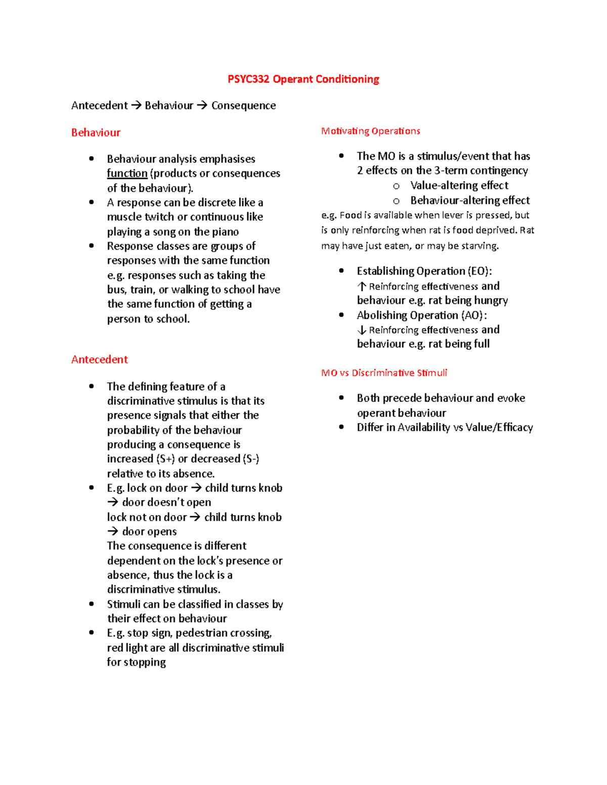 Operant Conditioning and Motivating Operations - PSYC332 Operant ...