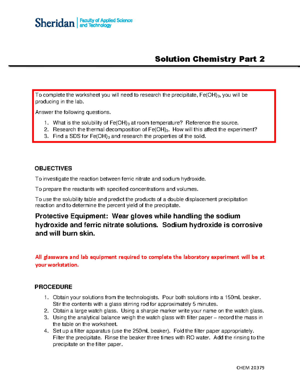 Part 2 Solution Chemistry Laboratory Procedure Winter 20202 - CHEM ...