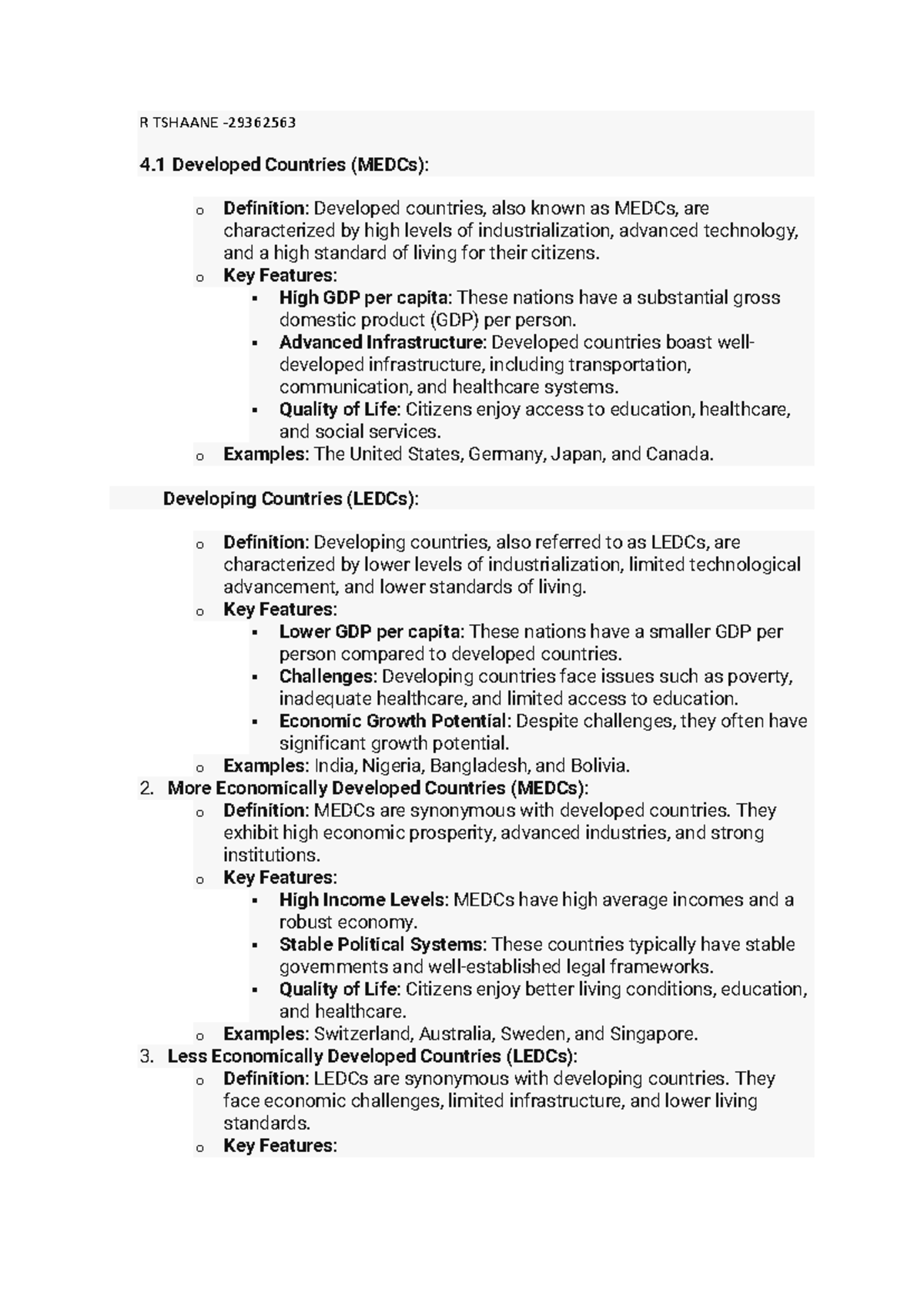 GEOE 312 Assignment 4 - R TSHAANE - 29362563 4 Developed Countries ...