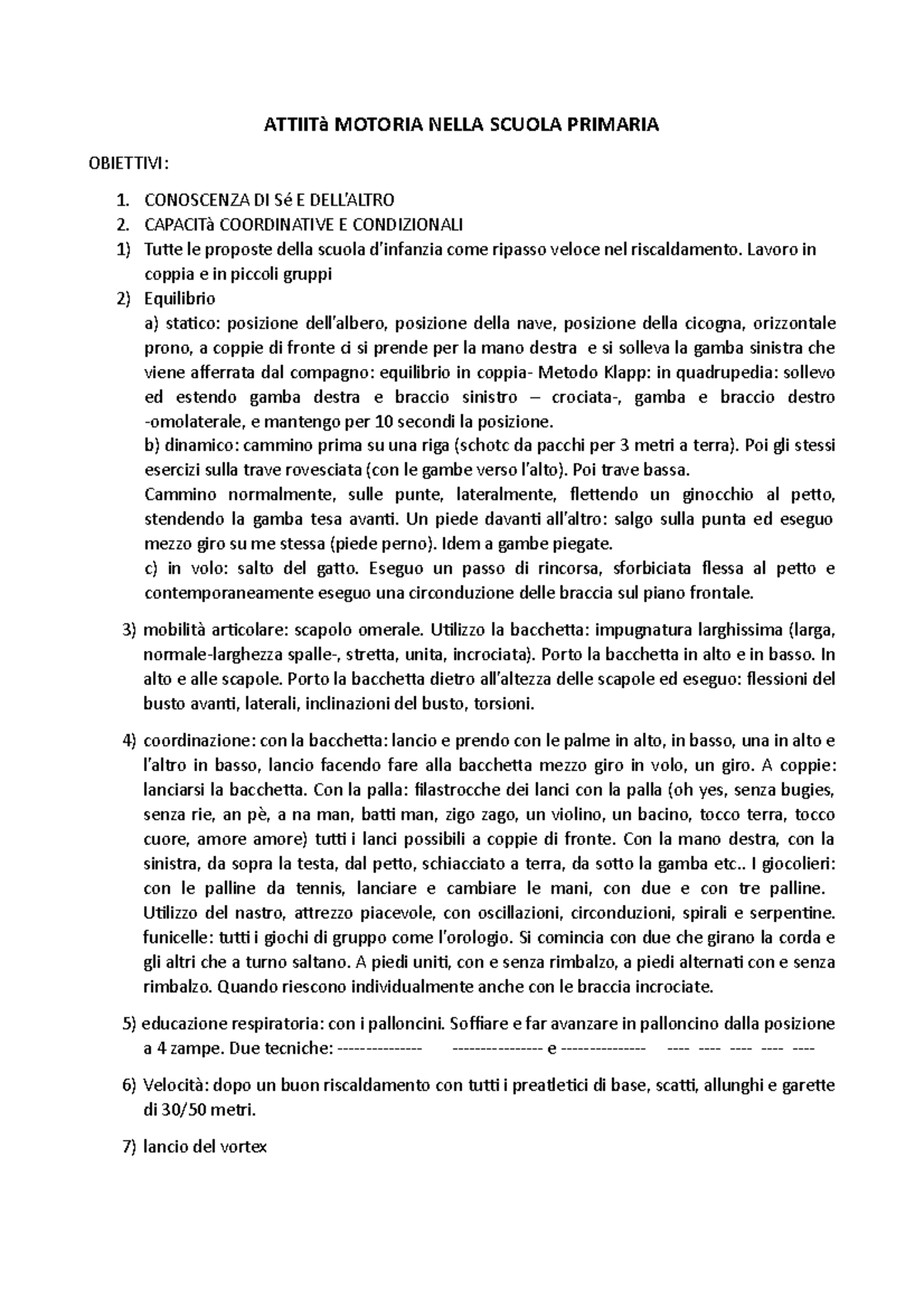 Esempio attività motoria nella scuola primaria - ATTIITà MOTORIA NELLA ...