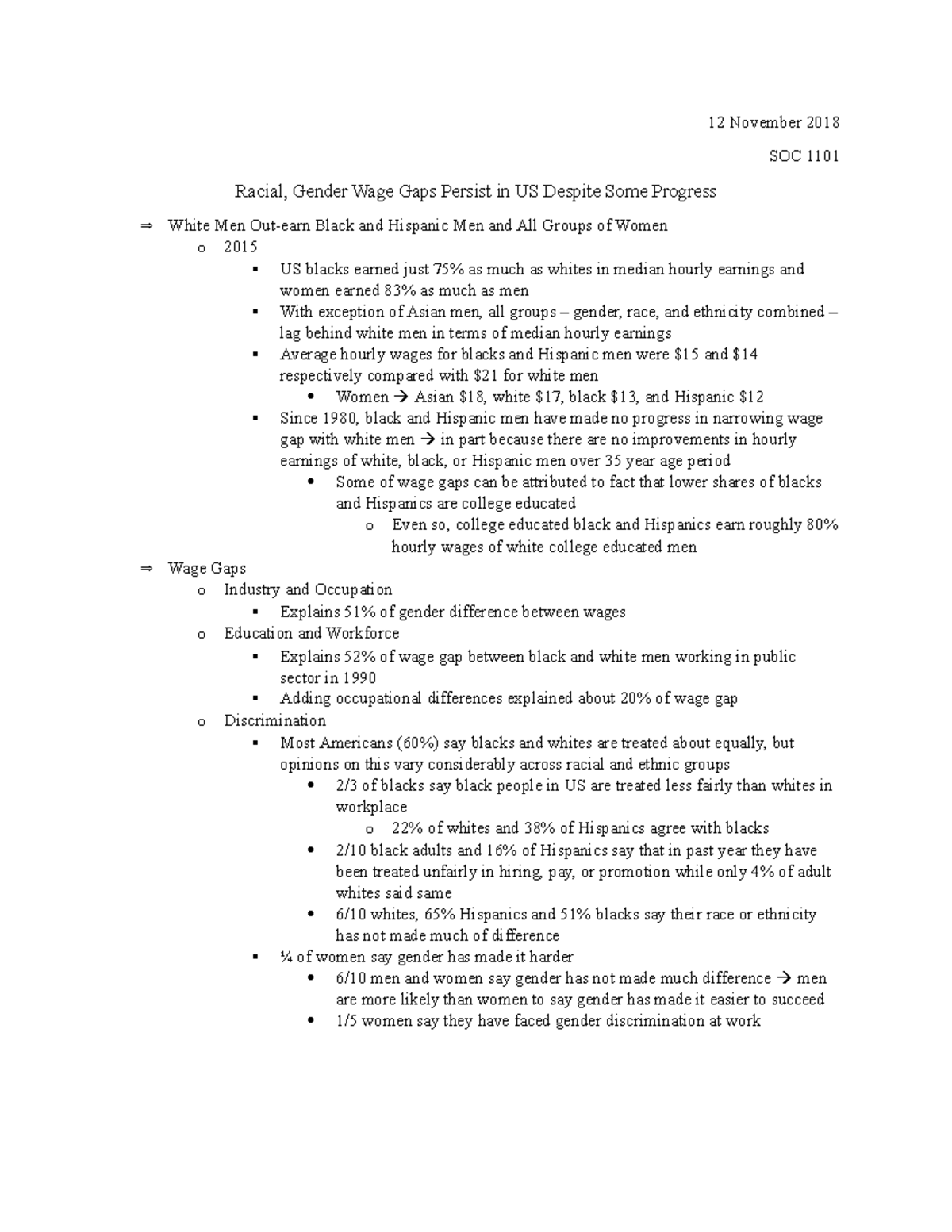 Racial, Gender Wage Gaps Persist in US Despite Some Progress - Studocu