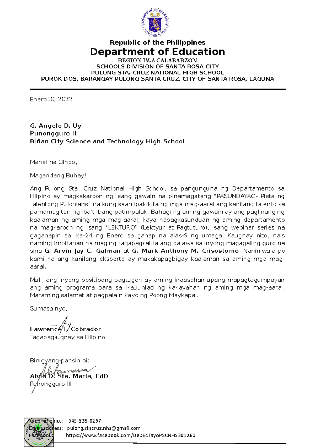Invitation Letter-Dr. Uy - Republic of the Philippines Department of ...