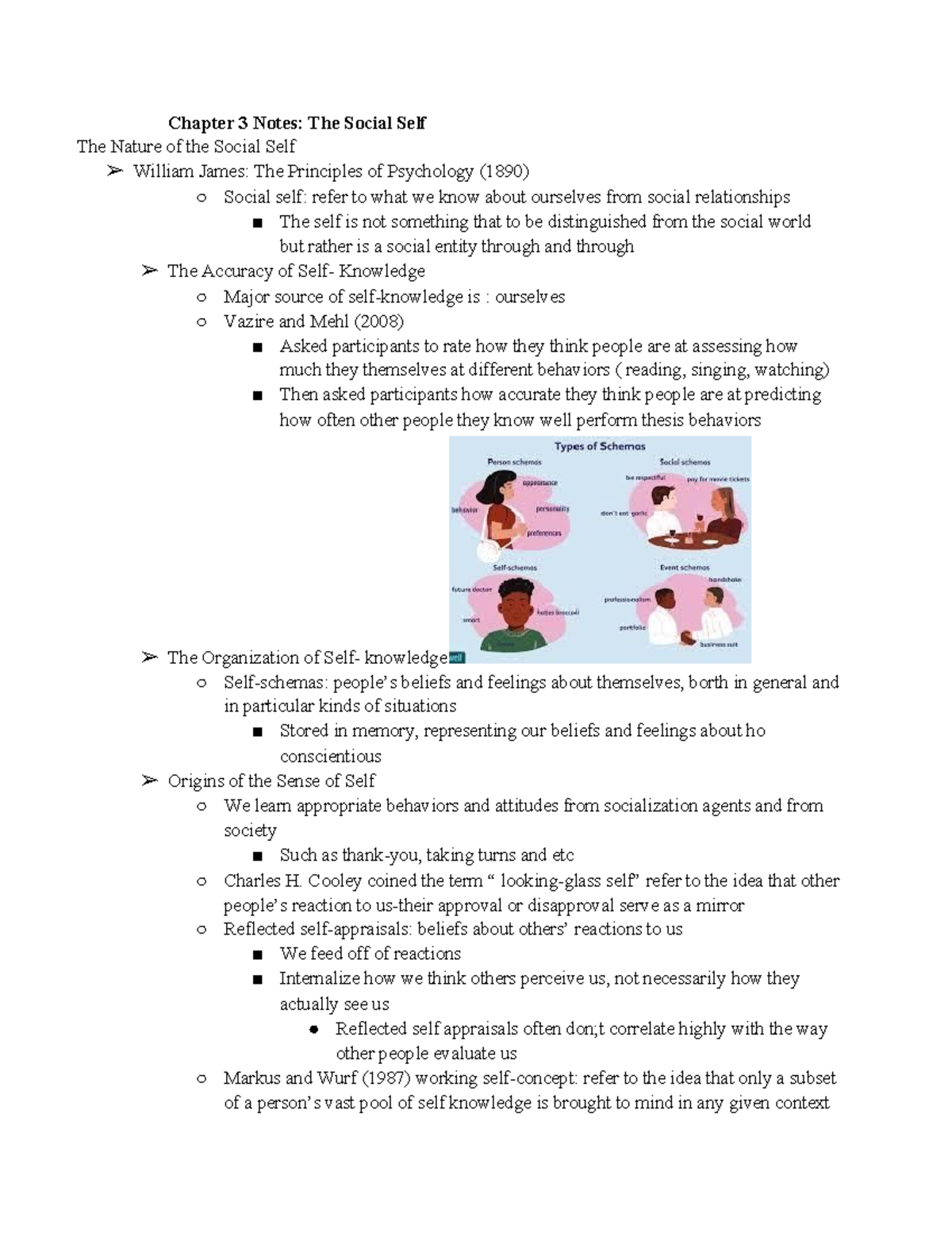 Chapter 3 Notes - Chapter 3 Notes: The Social Self The Nature of the ...