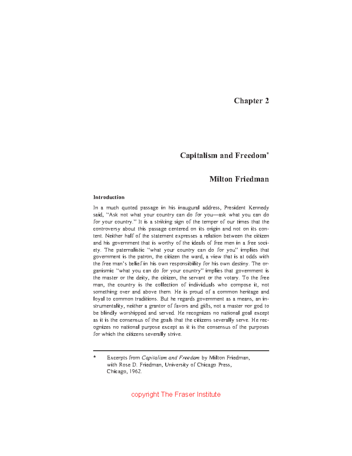 Reading 1 - Capitalism and Freedom Chapter 2 - Chapter 2 Capitalism and ...