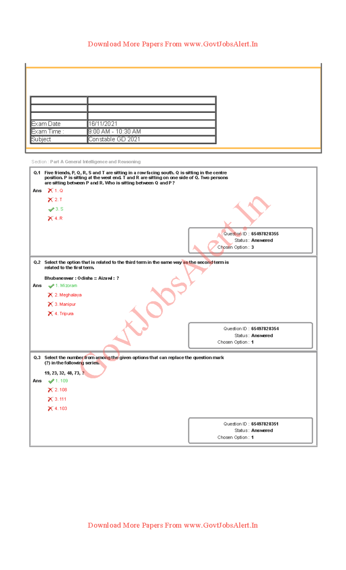 SSC GD Paper 2021 In English Set 11 - Q Five friends, P, Q, R, S and T ...