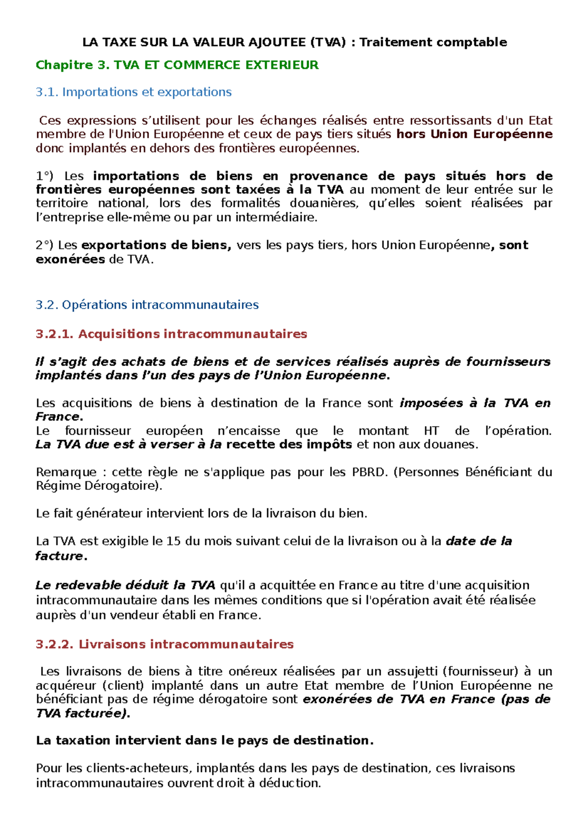 La Taxe sur la Valeur Ajoutée (Chapitre 3) - LA TAXE SUR LA VALEUR AJOUTEE (TVA) : Traitement ...