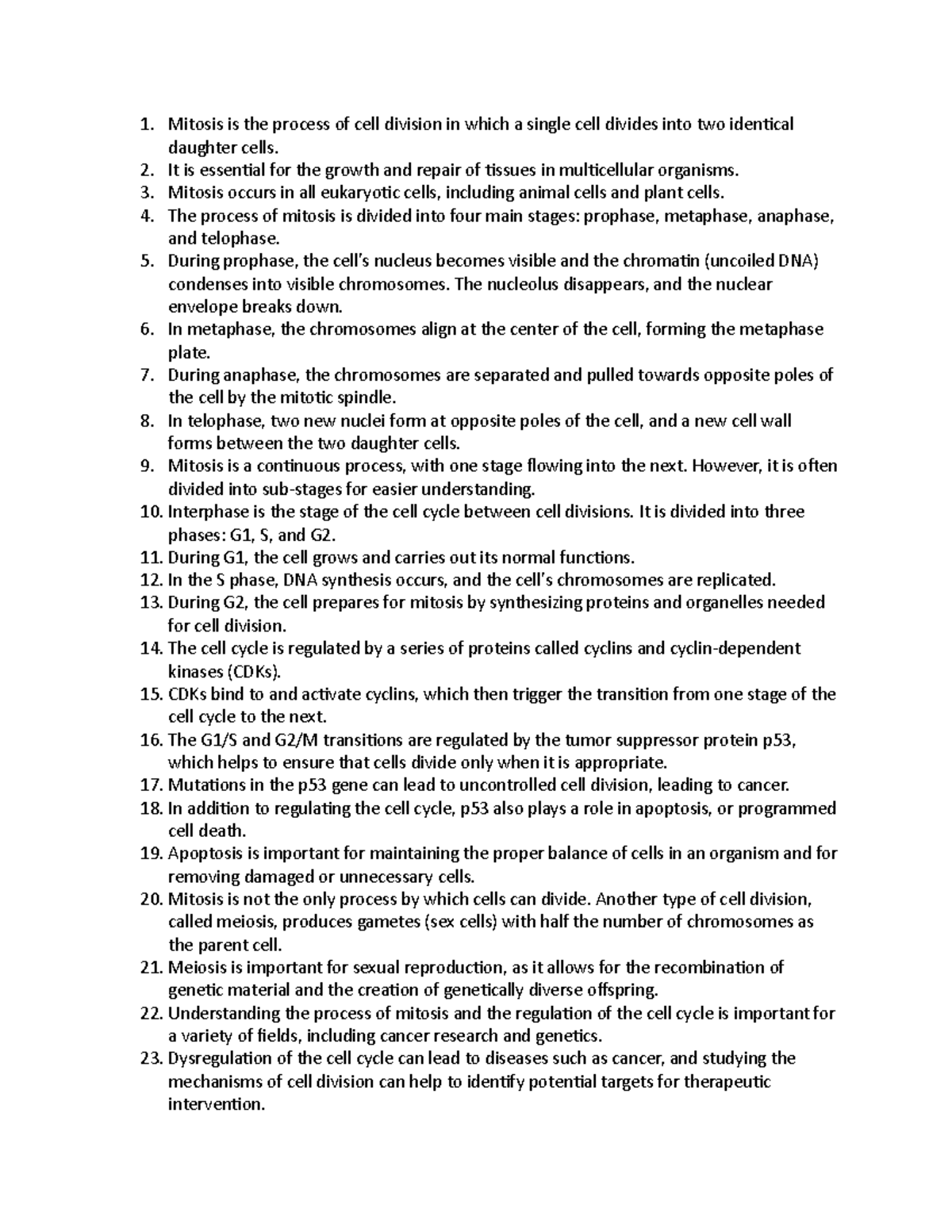 Cell cycle - carla andrews lecture notes - Mitosis is the process of ...