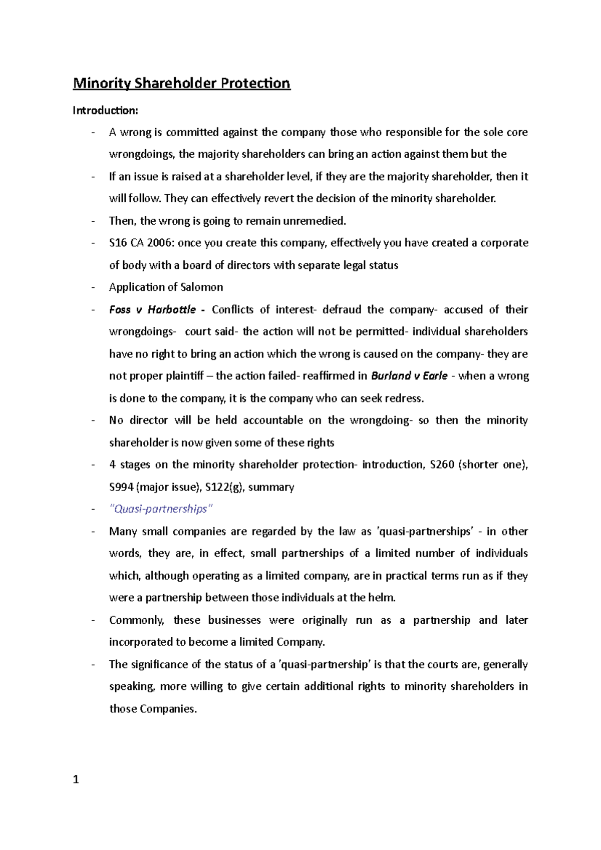 Minority Shareholder Protection - Minority Shareholder Protection ...