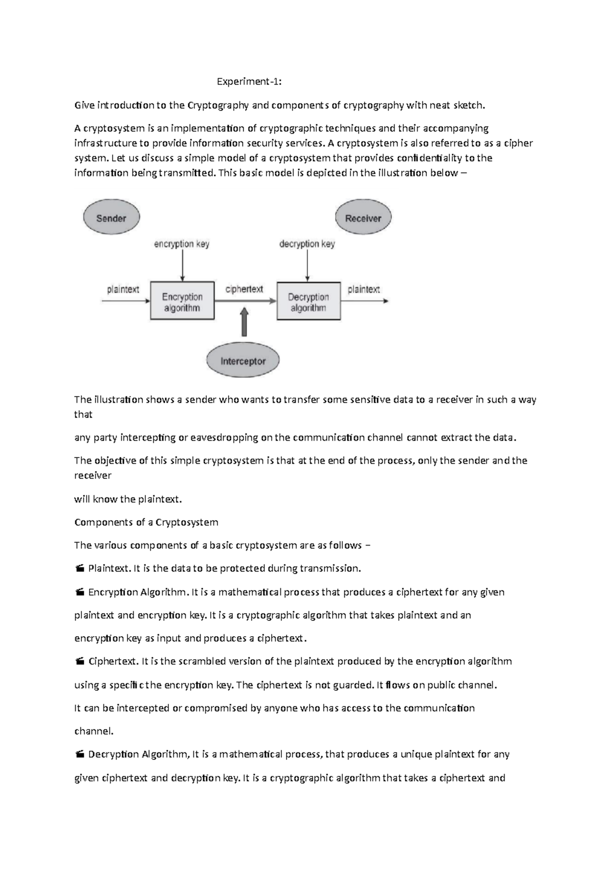 CNS LAB Manual - Experiment-1: Give introduction to the Cryptography and components of ...