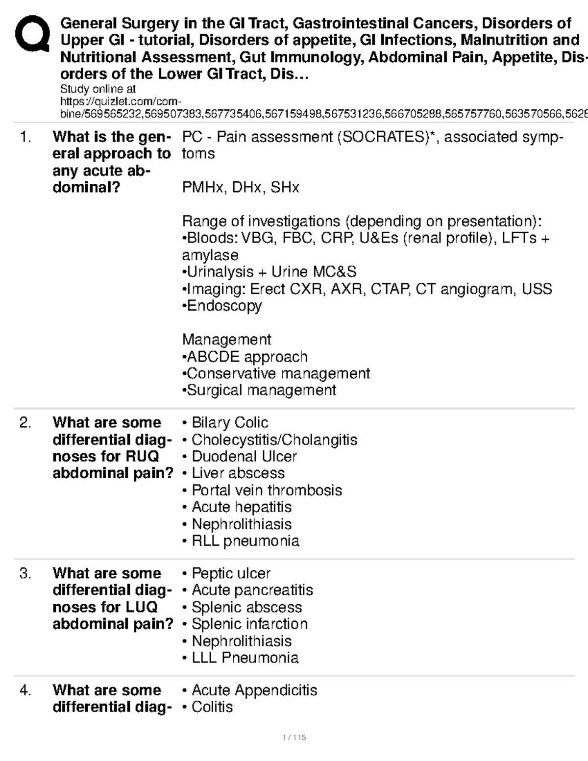 Year 2 Gastro - Practice questions in the style of flash cards on all relevant content, easy ...
