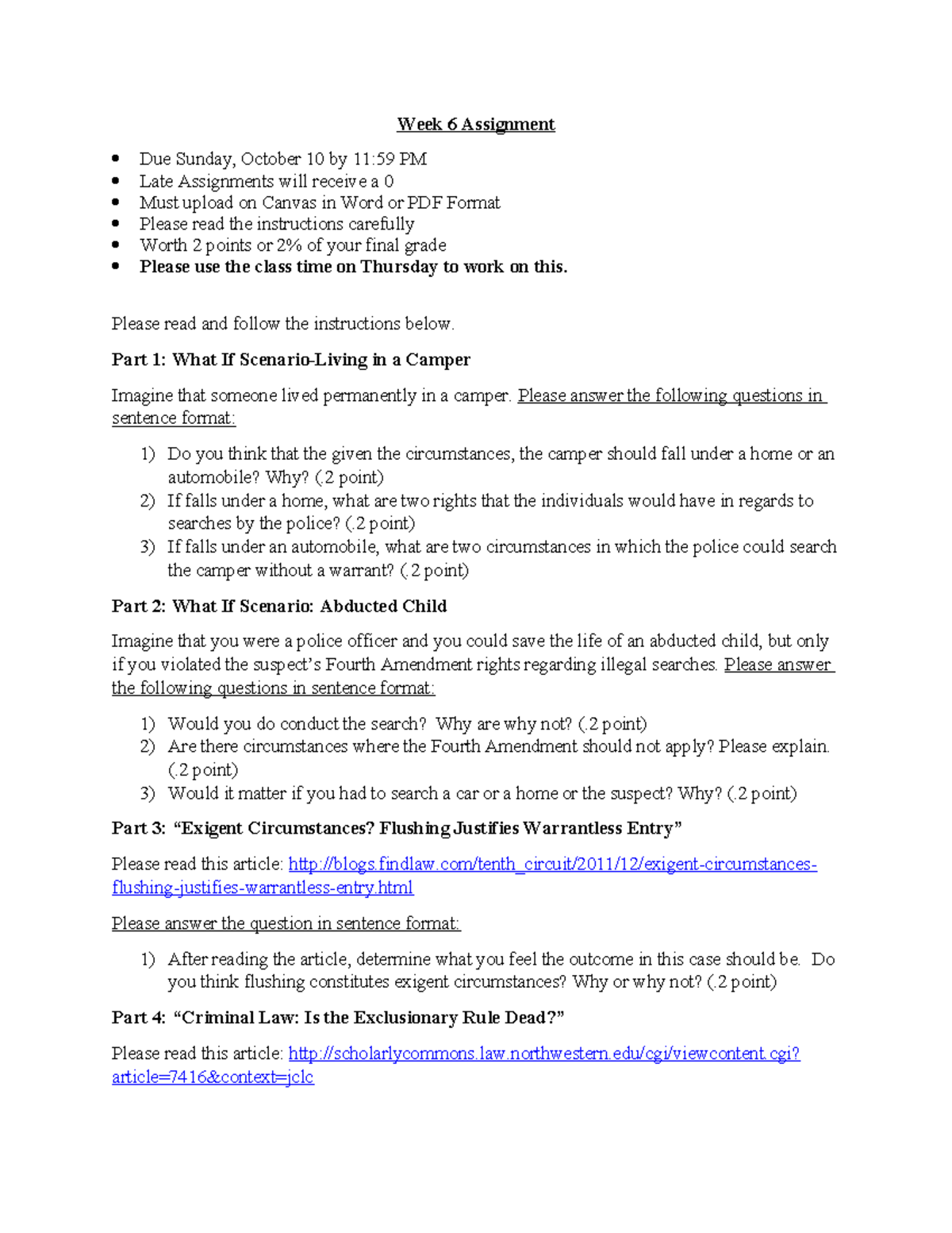 Week 6 Assignment - CJ class - Week 6 Assignment Due Sunday, October 10 by 11:59 PM Late - Studocu