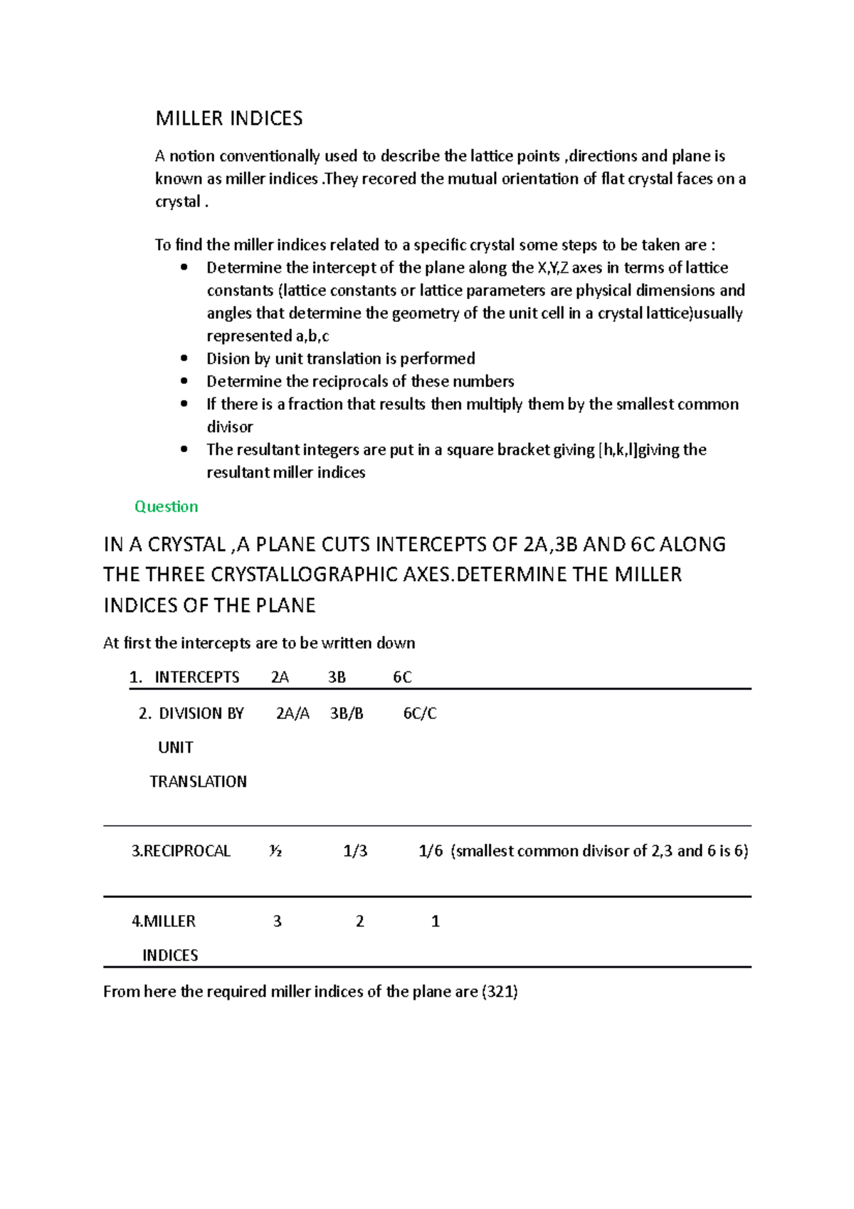 Miller Indices AND Elements OF Symmetry - MILLER INDICES A notion ...