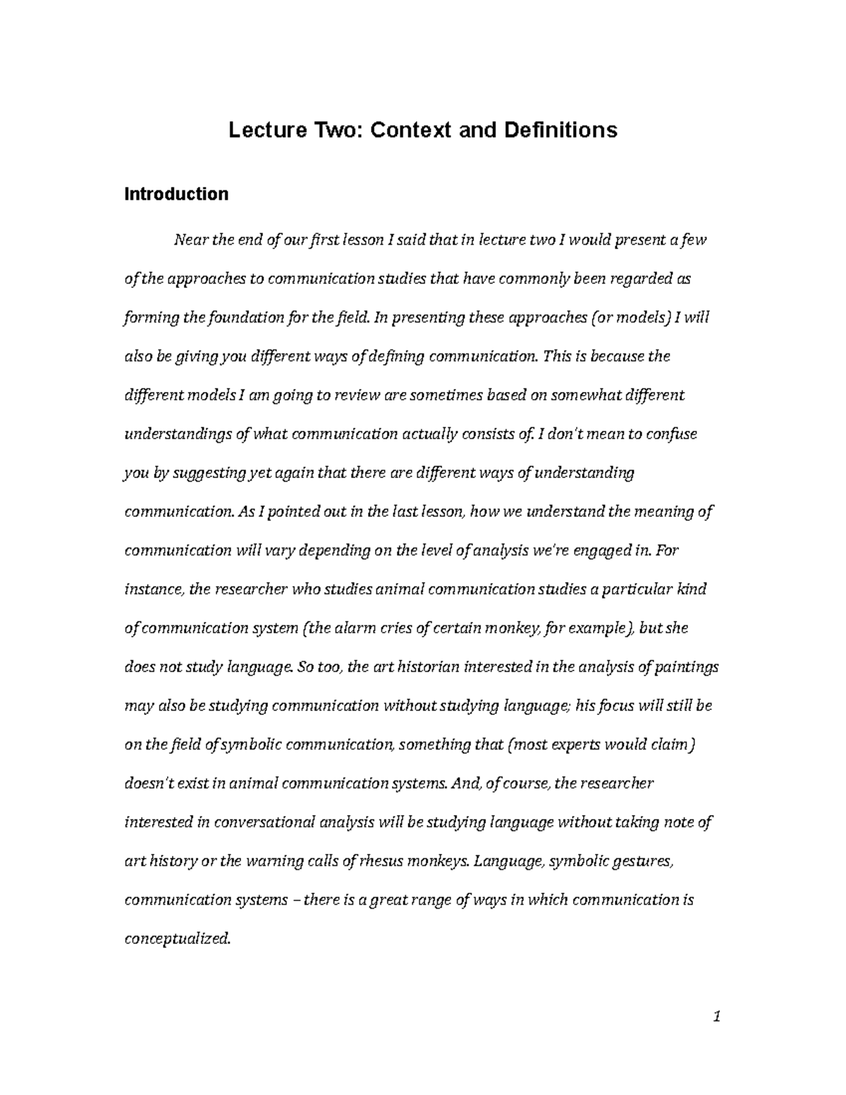 Context and Definitions - Lecture Two: Context and Definitions ...