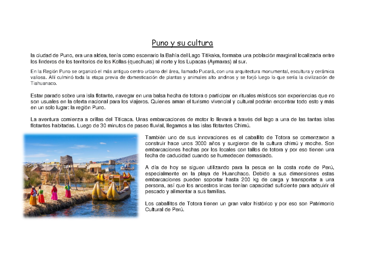 Puno y su cultura - holo - Puno y su cultura la ciudad de Puno, era una aldea, tenía como ...