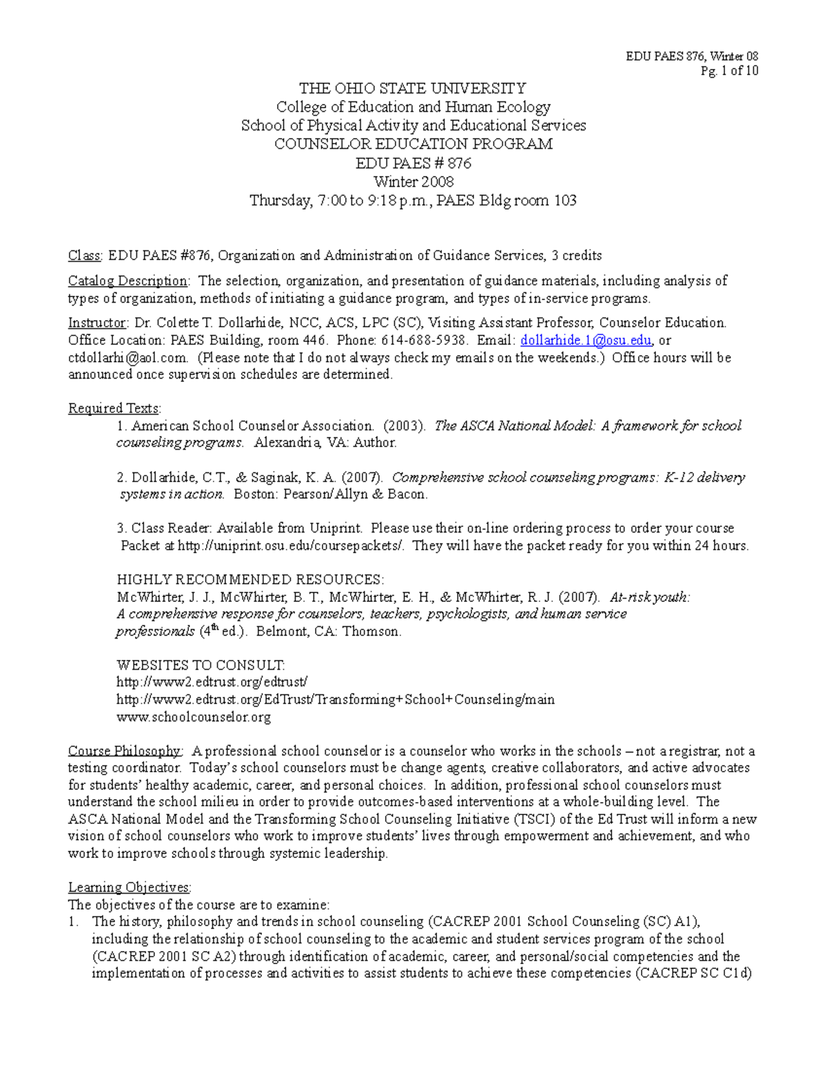 876 syllabus w 08 - source - Pg. 1 of 10 THE OHIO STATE UNIVERSITY ...