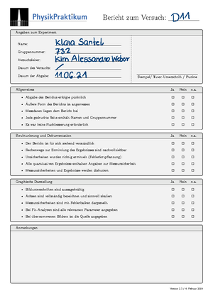 Versuchsprotokoll Physikpraktikum A08 Viskosität - Bericht zum Versuch ...