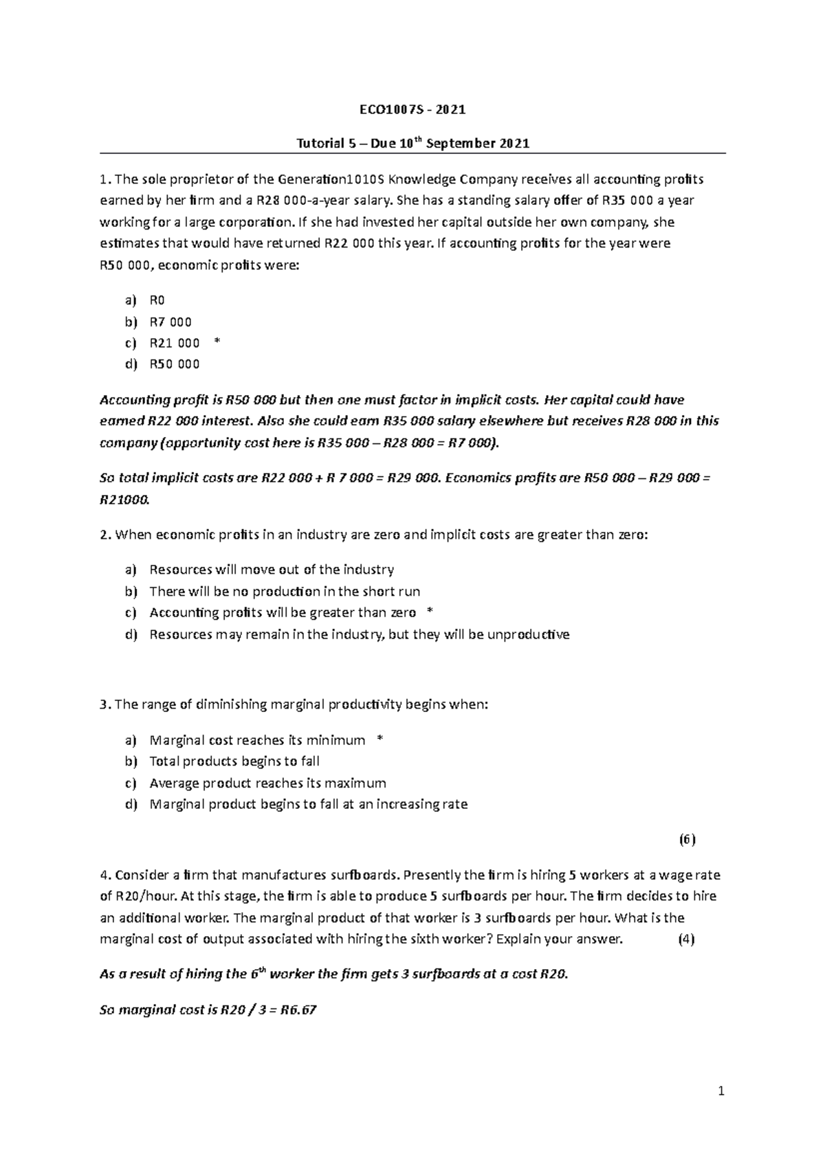 ECO1007S solutions 2021 Tutorial 5 solutions - ECO1007S - 2021 Tutorial ...