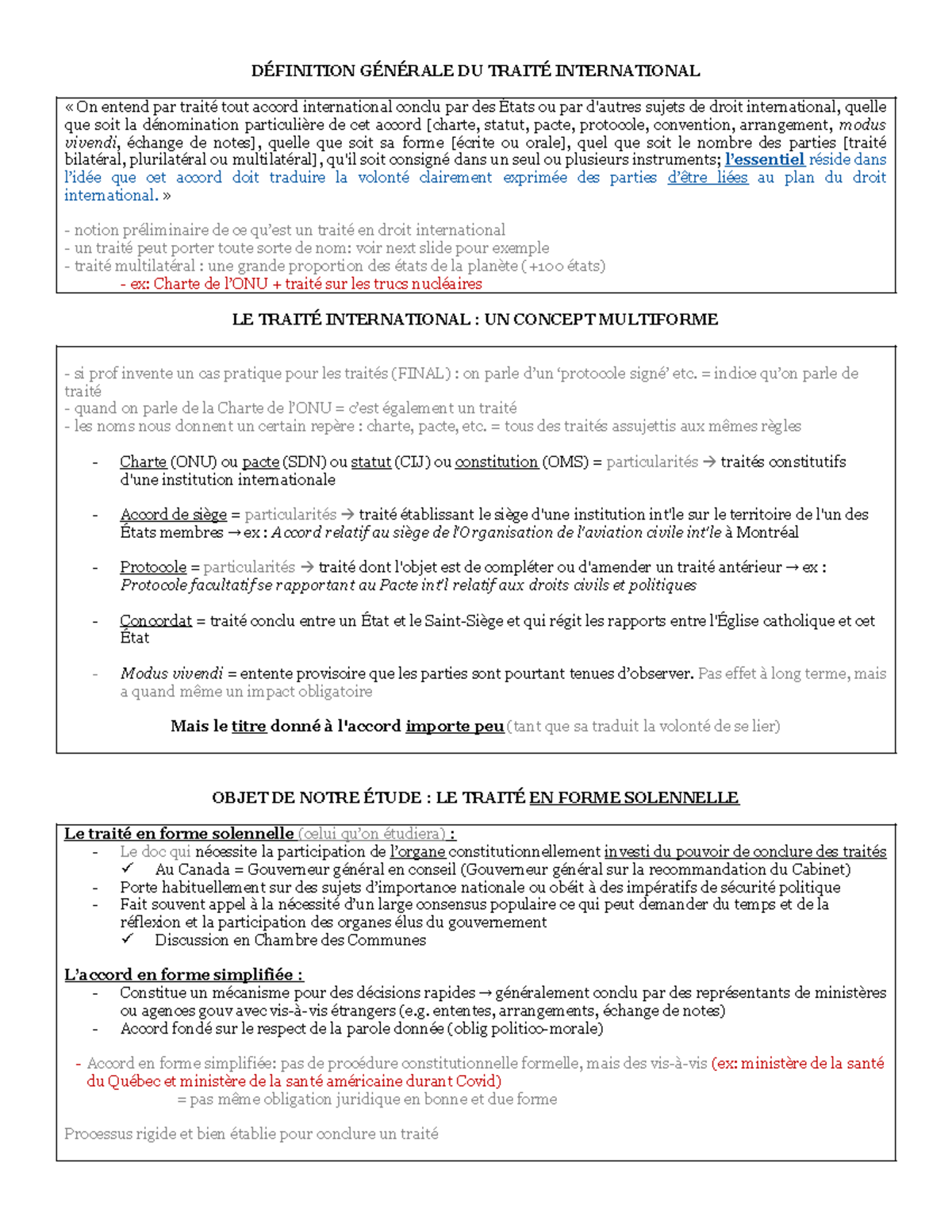Cours 5 - ... - DÉFINITION GÉNÉRALE DU TRAITÉ INTERNATIONAL « On entend ...
