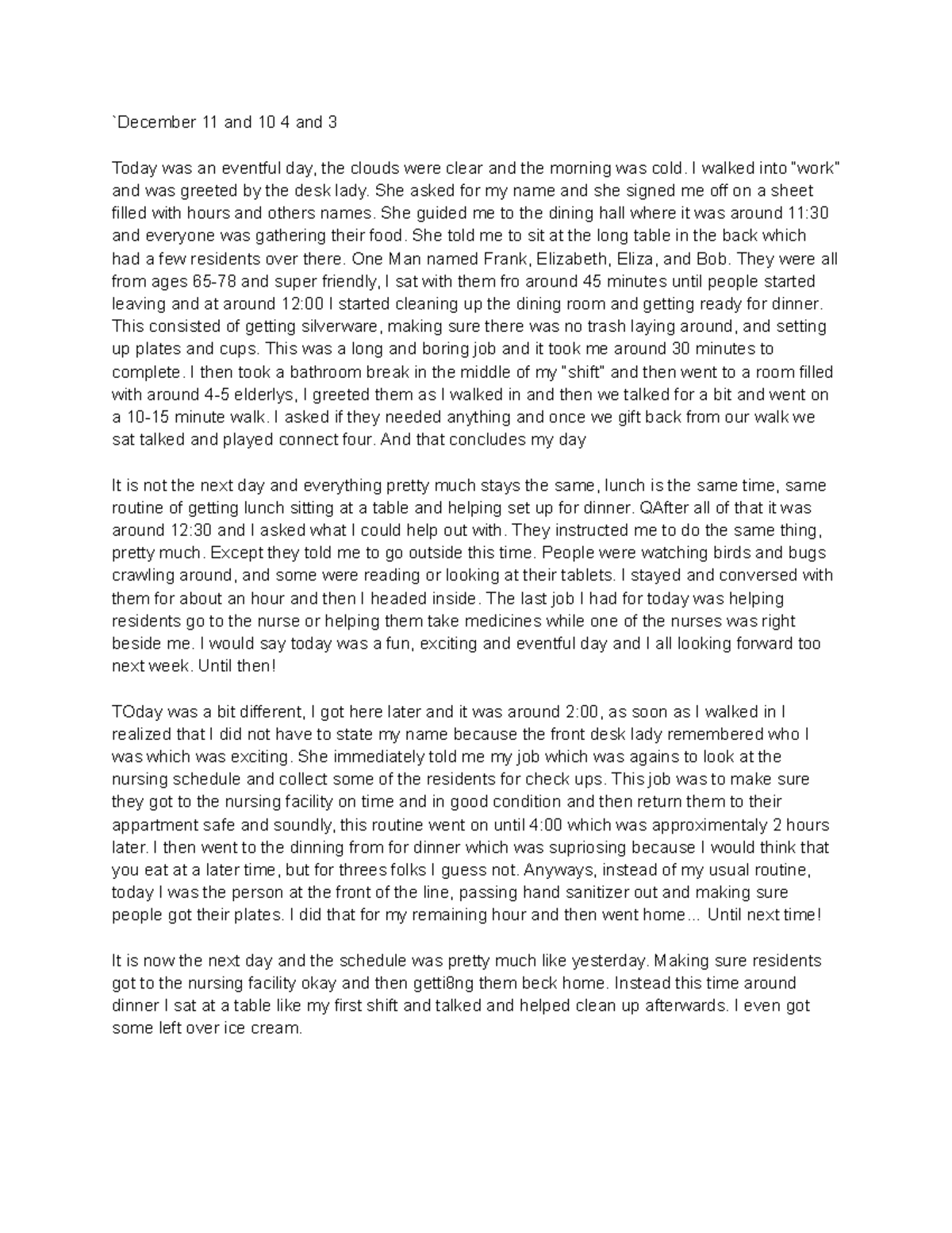 Day by day journal - dsakjlbnm,dsanm, - `December 11 and 10 4 and 3 ...