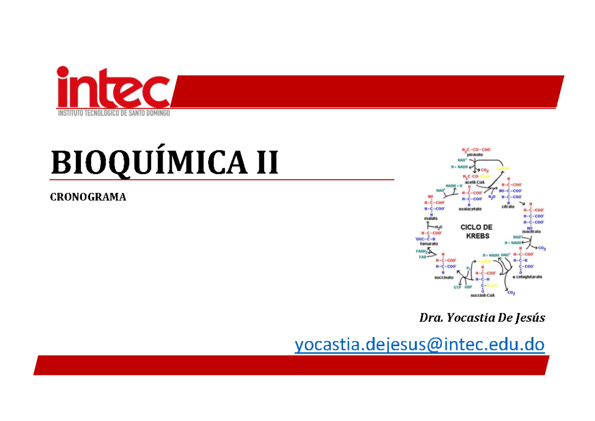 Programa de bioquímica 2 2021-3 - BIOQUÍMICA II CRONOGRAMA Dra ...
