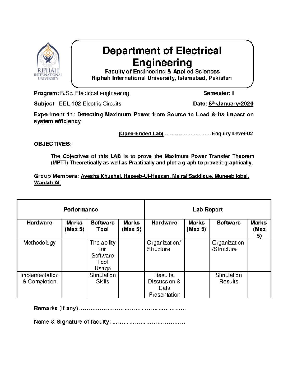Shah Abdul Aziz Sahibzada (25791) Electric Circuits (LAB) Report 11 ...