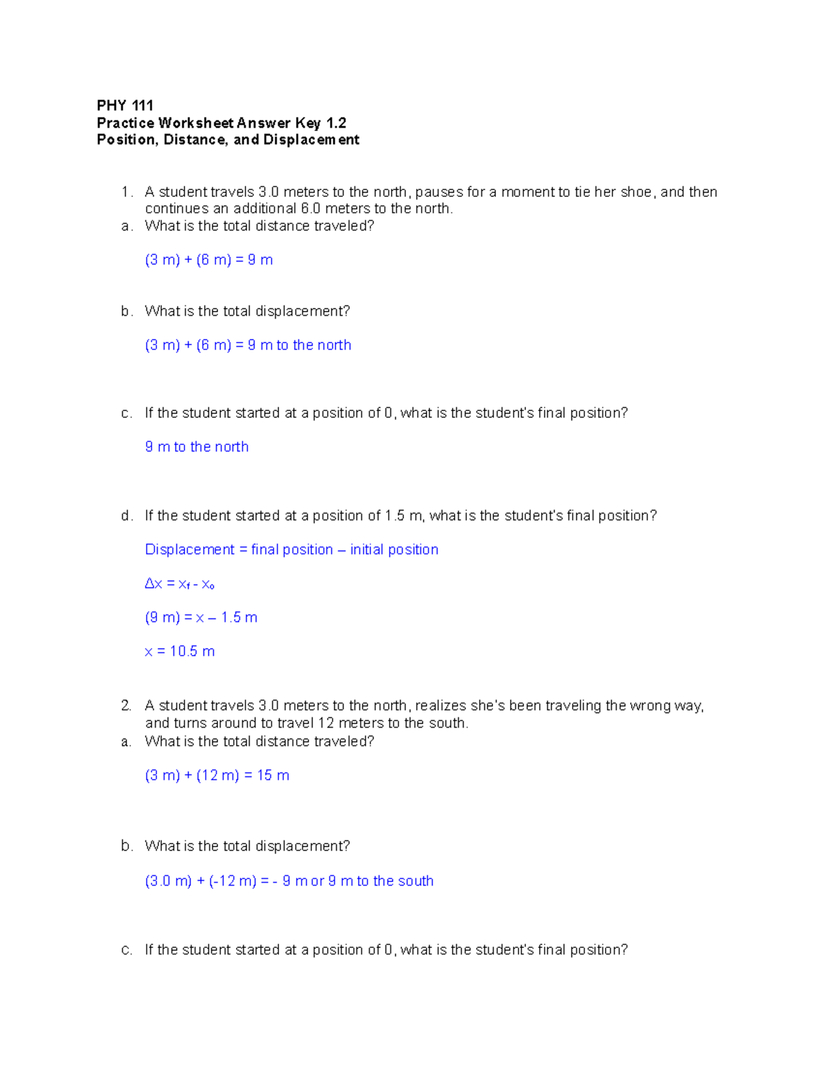 Answer key Lesson 1 Section 2 - PHY 111 Practice Worksheet Answer Key 1 ...