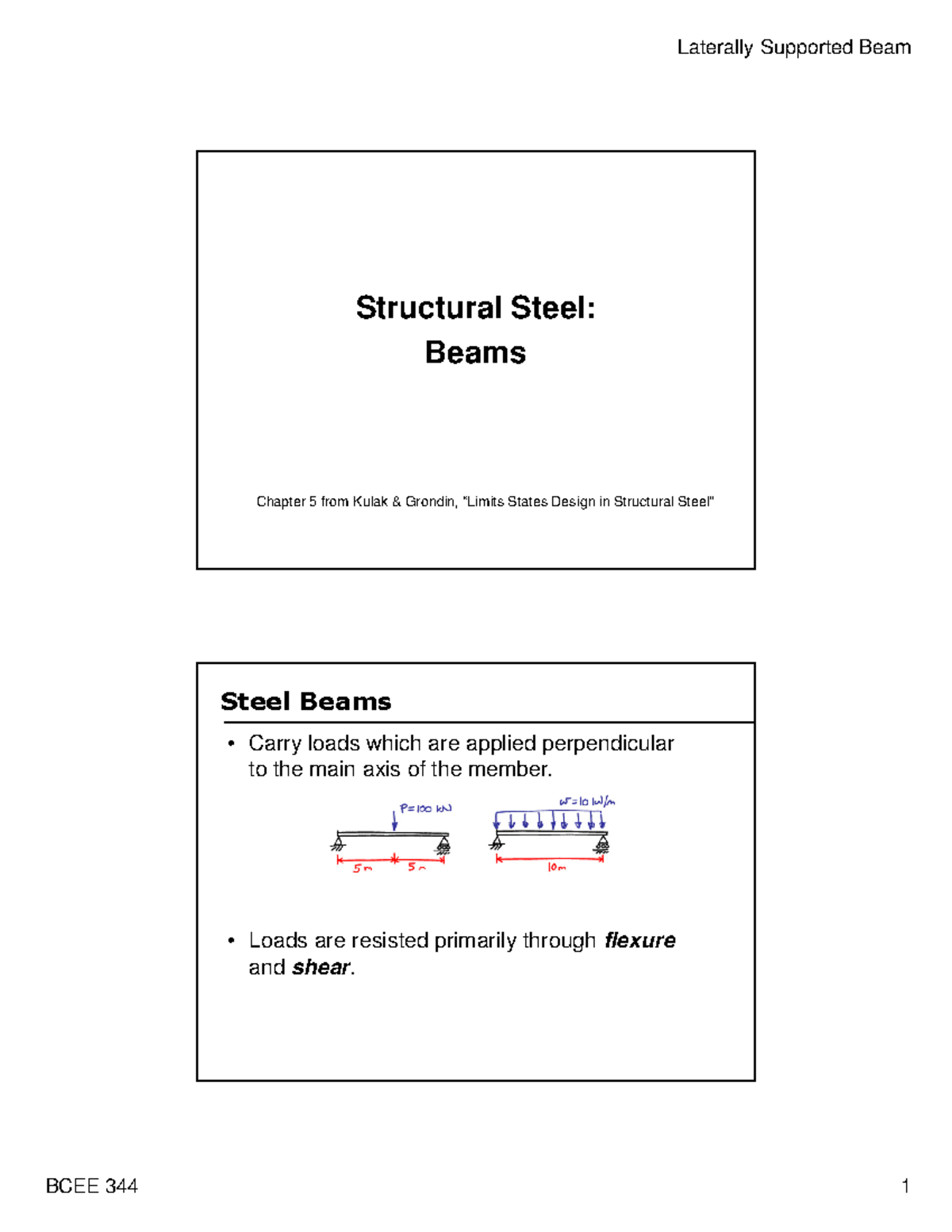 BCEE 344 Laterally Supported Beam - Structural Steel: Beams Chapter 5 ...