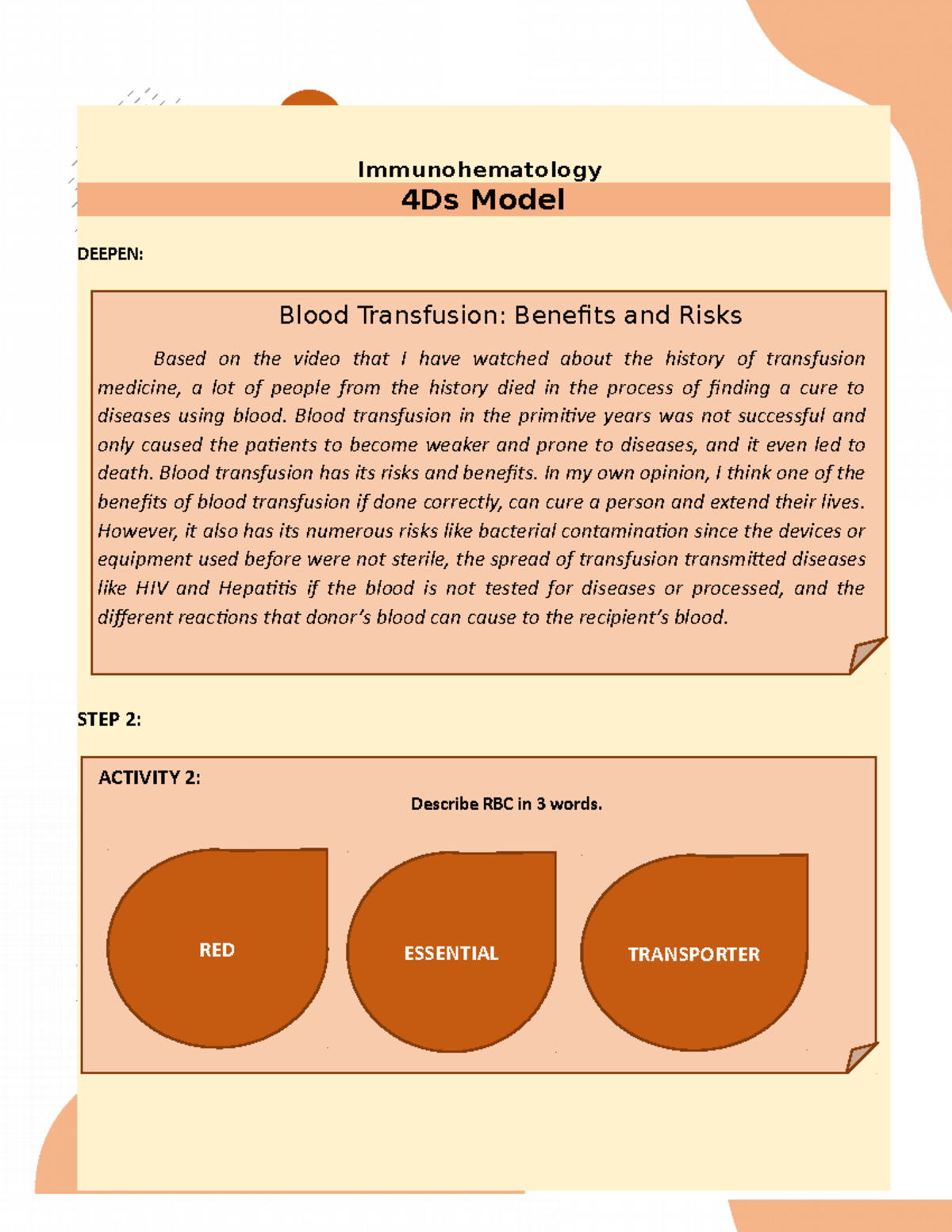 Immunohematologgy Activities - Immunohematology 4Ds Model DEEPEN: STEP ...