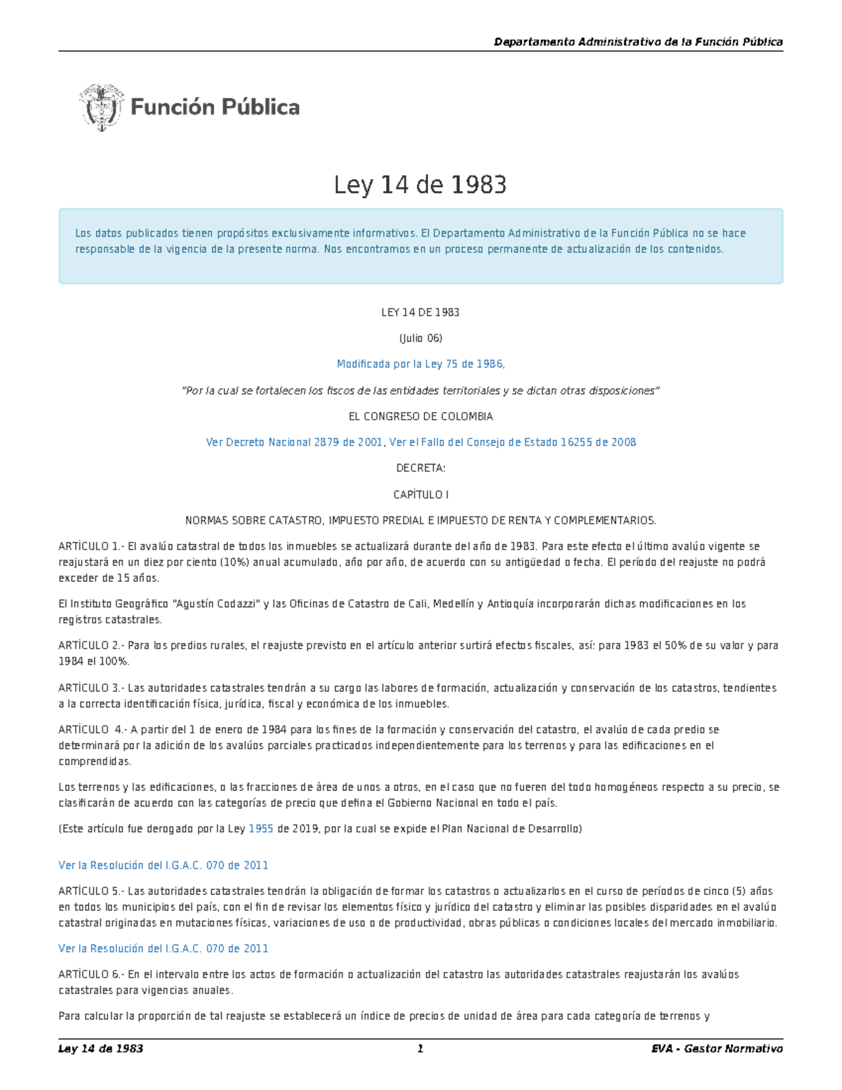 Ley 14 de 1983 - TRIBUTARIA - Ley 14 de 1983 Los datos publicados ...