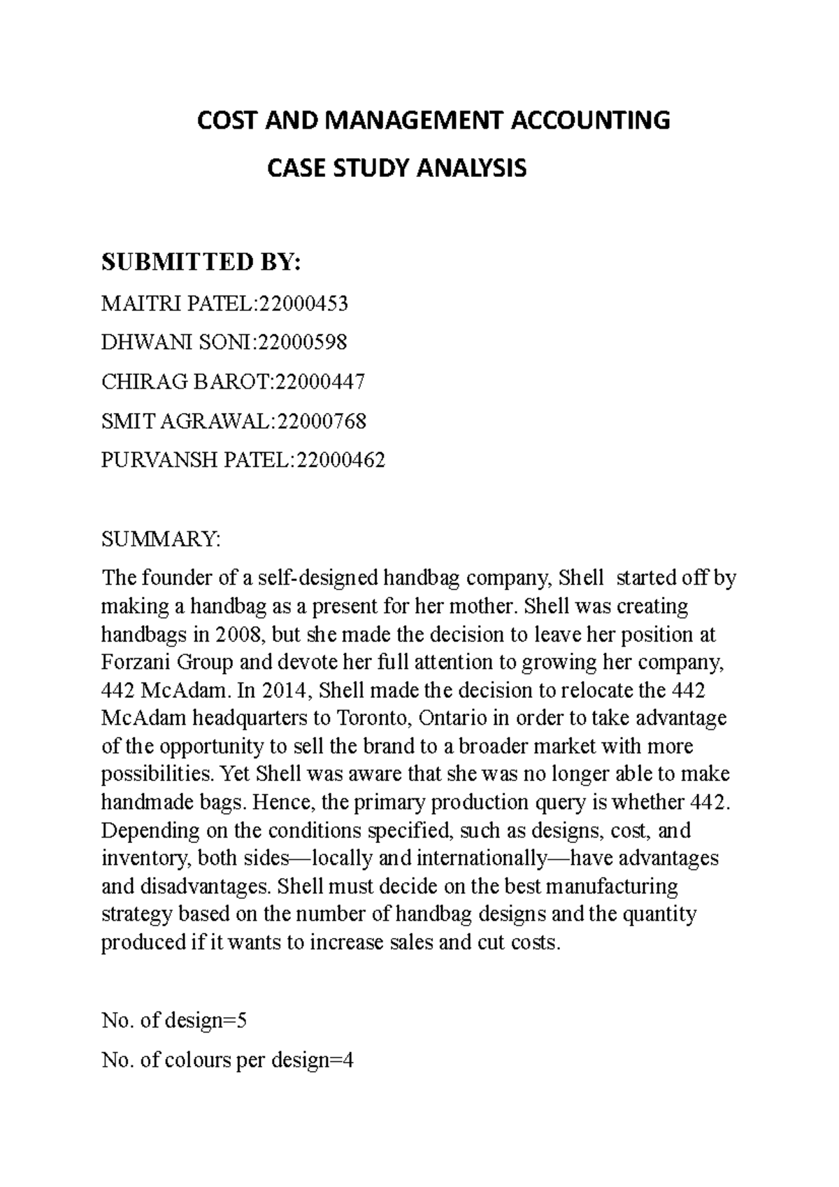 COST AND Management Accounting Assignment(CASE Study Analysis) - COST AND MANAGEMENT ACCOUNTING ...