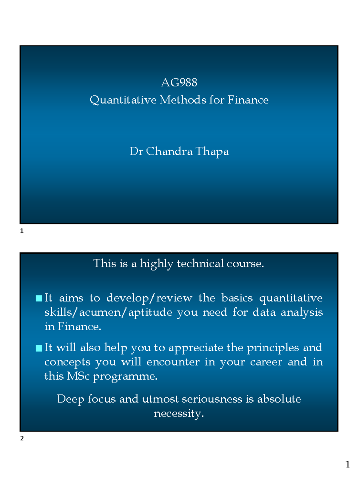 Lecture 1 2 Data descriptives student version - AG Quantitative Methods for Finance Dr Chandra ...