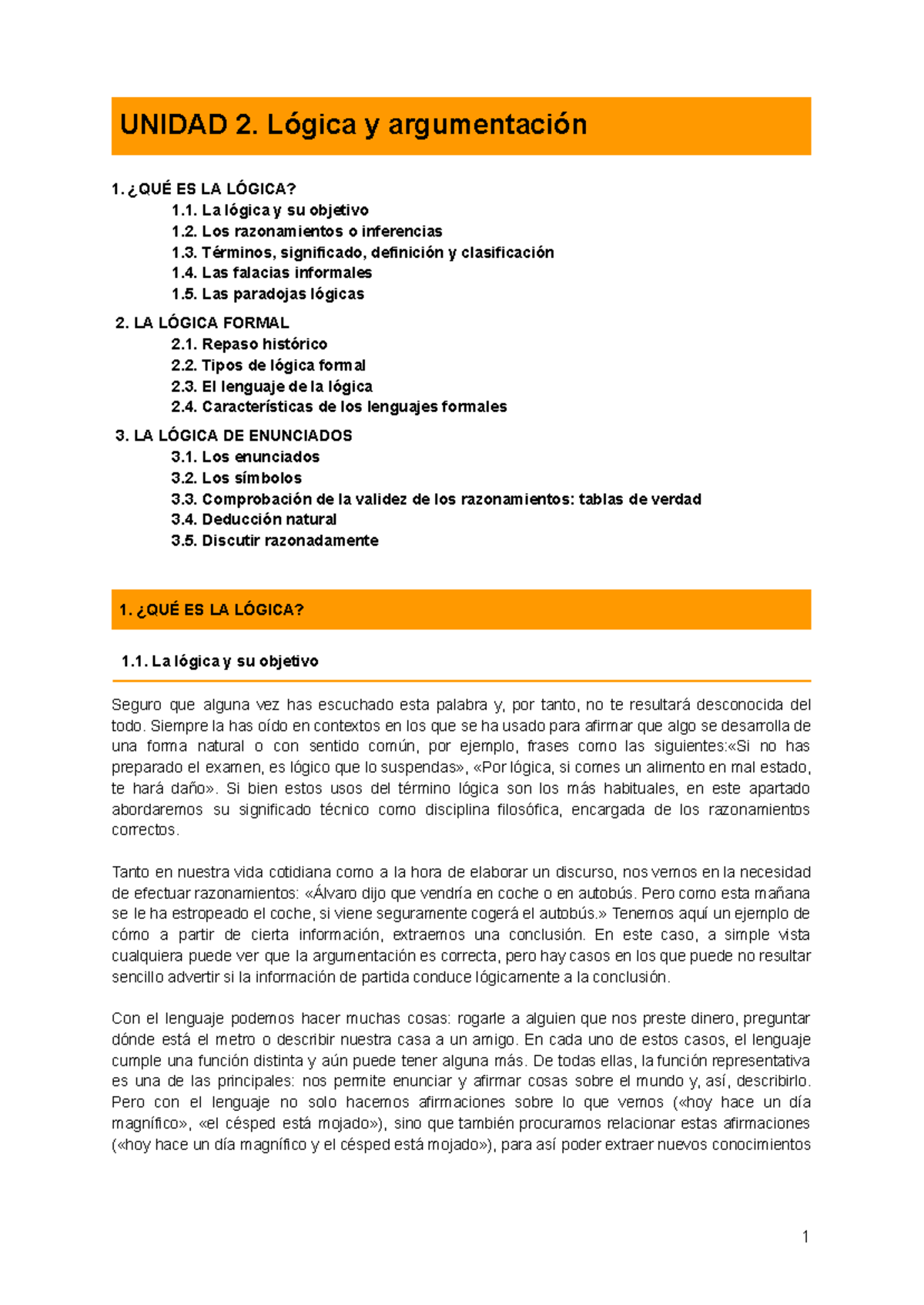 U2. Apuntes Lógica y argumentación - UNIDAD 2. Lógica y argumentación 1 ...