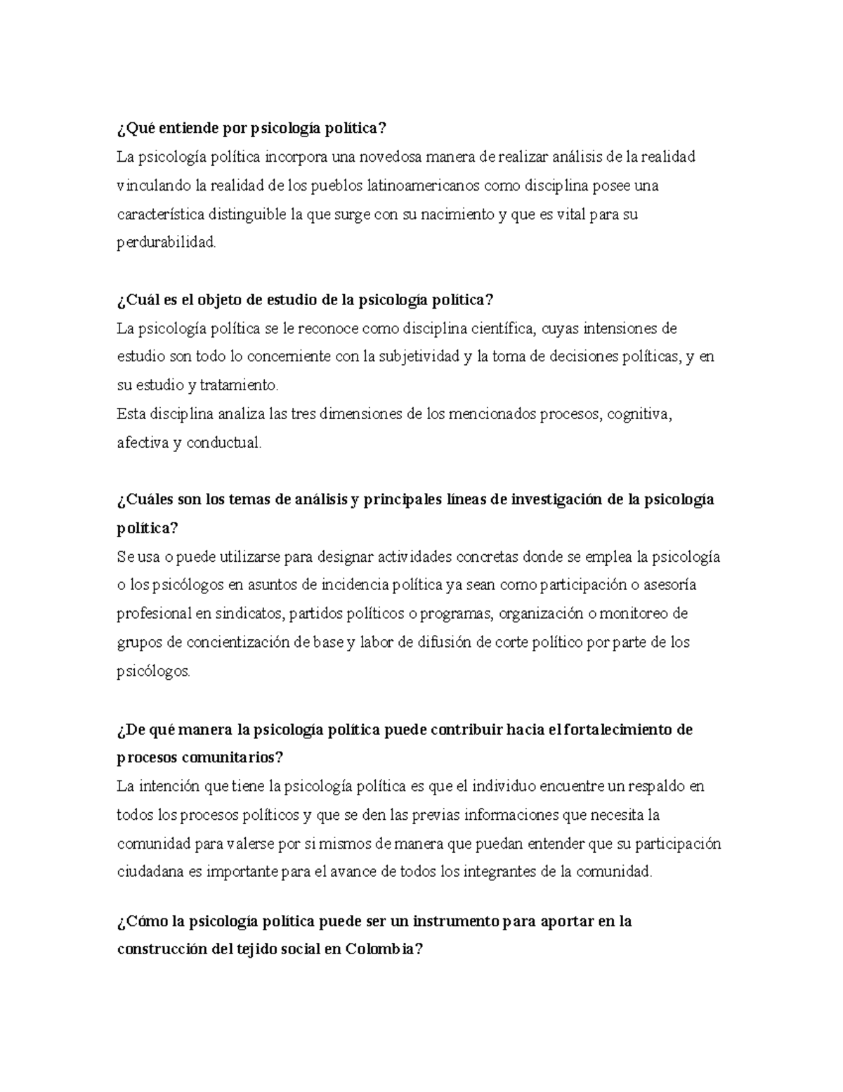 psicologia politica - ¿Qué entiende por psicología política? La ...