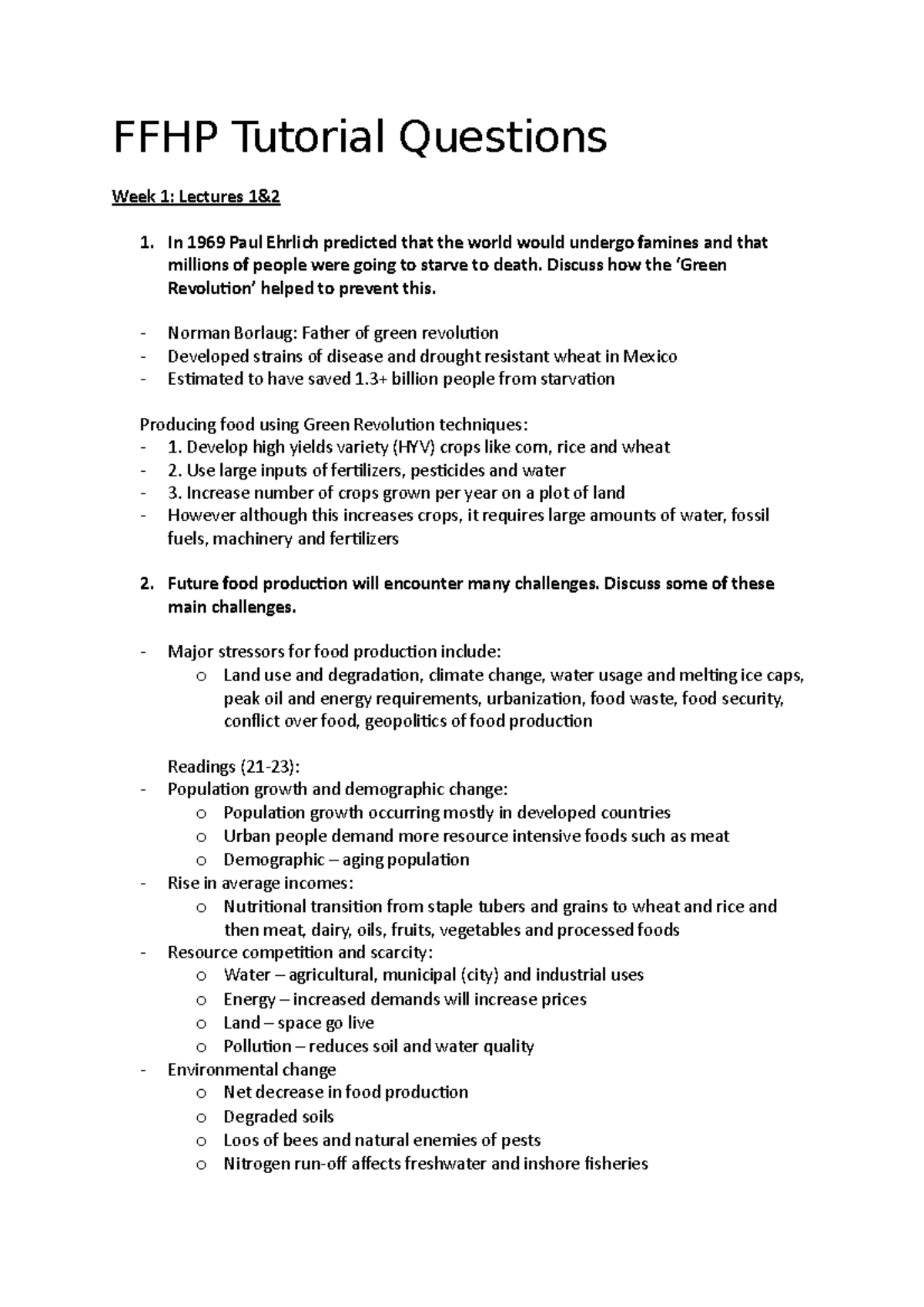 FFHP Tutorial Questions - Discuss how the ‘Green Revolution’ helped to ...