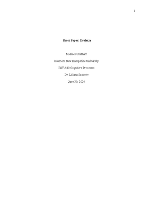 Module One Short Paper - 1 Module One: Short Essay Michael Chatham ...