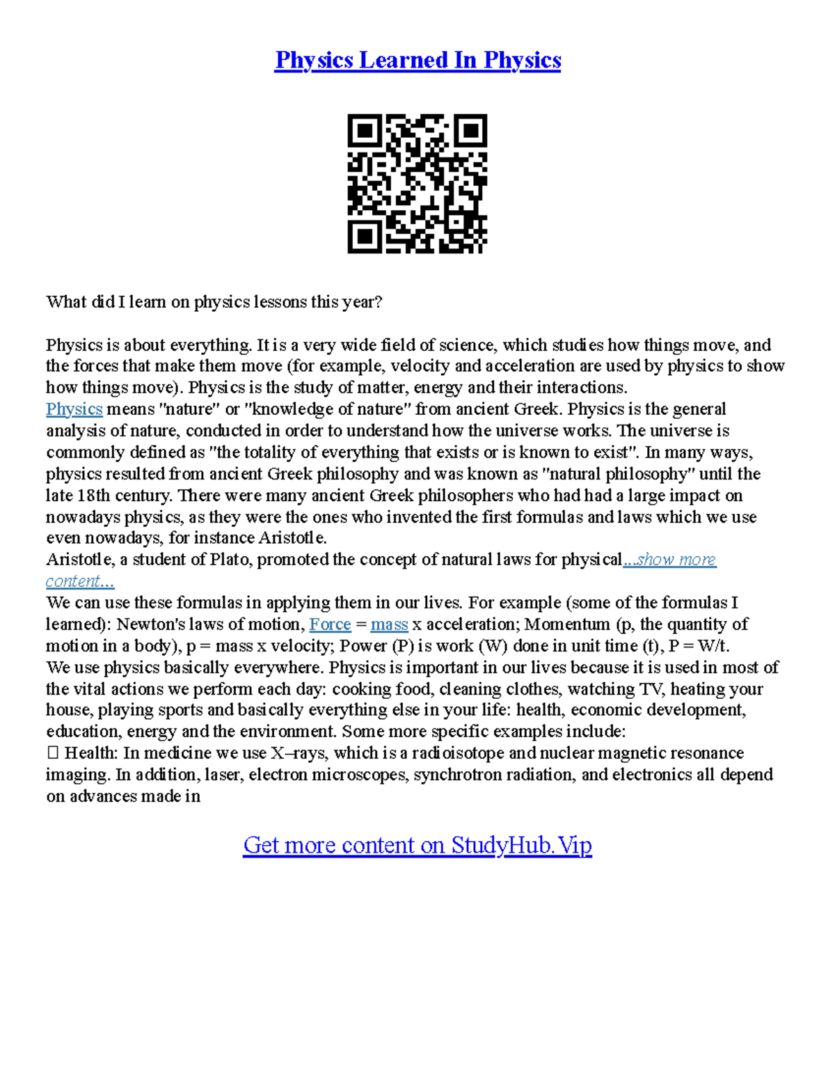 Essay On Physics - Physics Learned In Physics What did I learn on ...