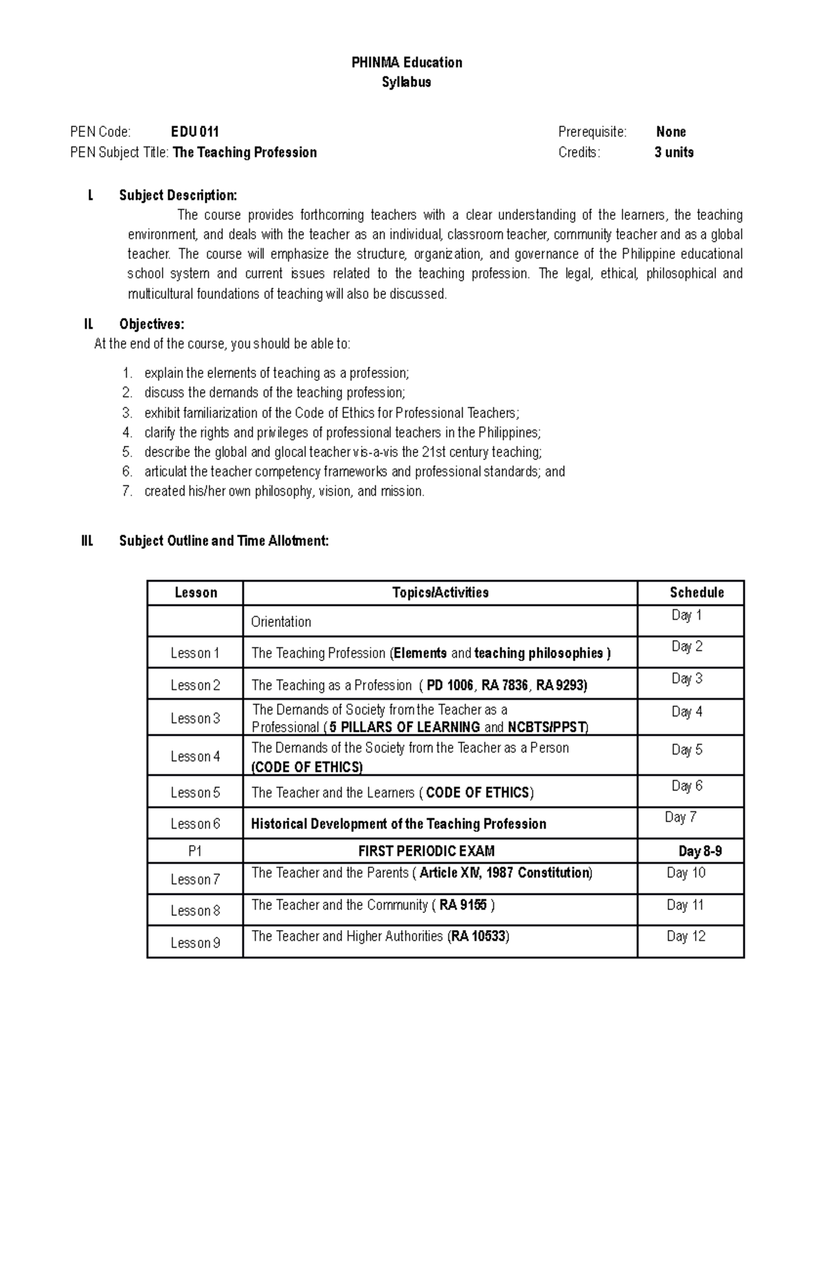 EDU 011 Handouts v2 P1 1S 23 24 - PHINMA Education Syllabus PEN Code ...
