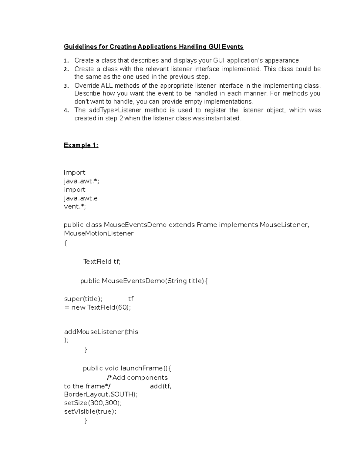 Guidelines for Creating Applications Handling Graphical user interface Events - Guidelines for ...