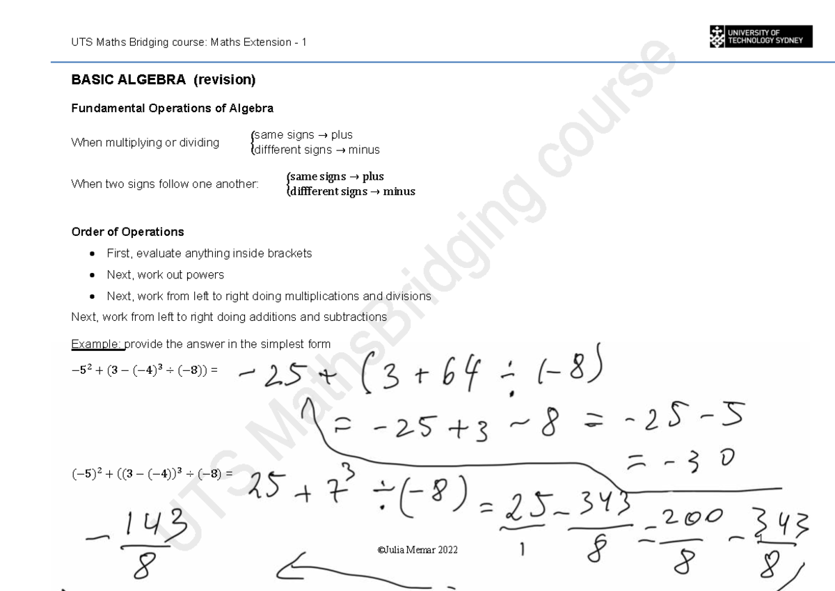 Algebra Revision Day 1 ME 22PMscanned-1 - 1 BASIC ALGEBRA (revision ...