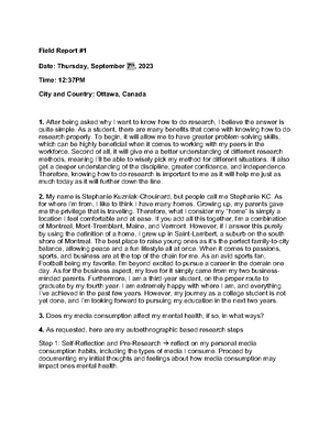 Research video essay - Field report - Research video essay 1. I am a ...