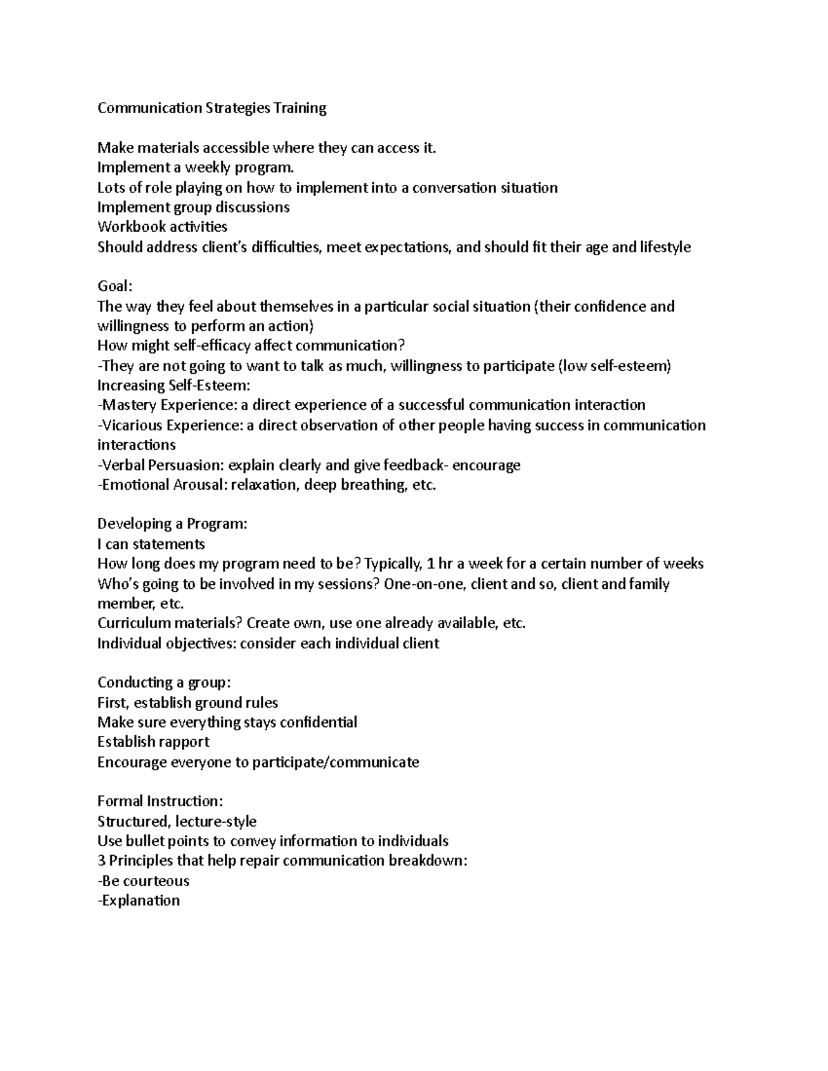 Communication Strategies Training - Implement a weekly program. Lots of ...