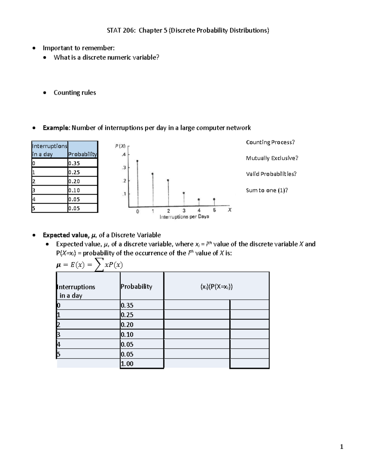 STAT 206 Chapter 5 Notes - STAT 206: Chapter 5 (Discrete Probability ...