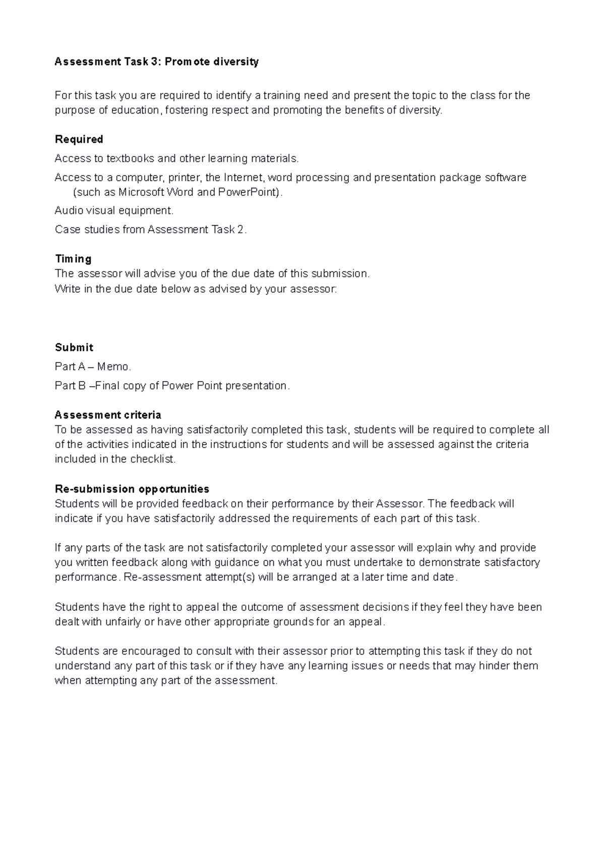 Bsbdiv 501 Task 3A - Helpful notes - Assessment Task 3: Promote ...
