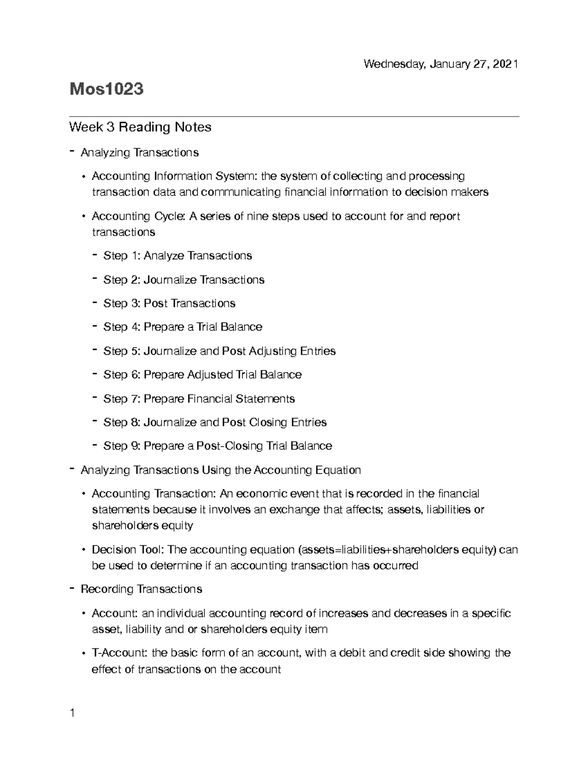 Mos1023 Week 3 Reading Notes PDF - Wednesday, January 27, 2021 Mos Week ...
