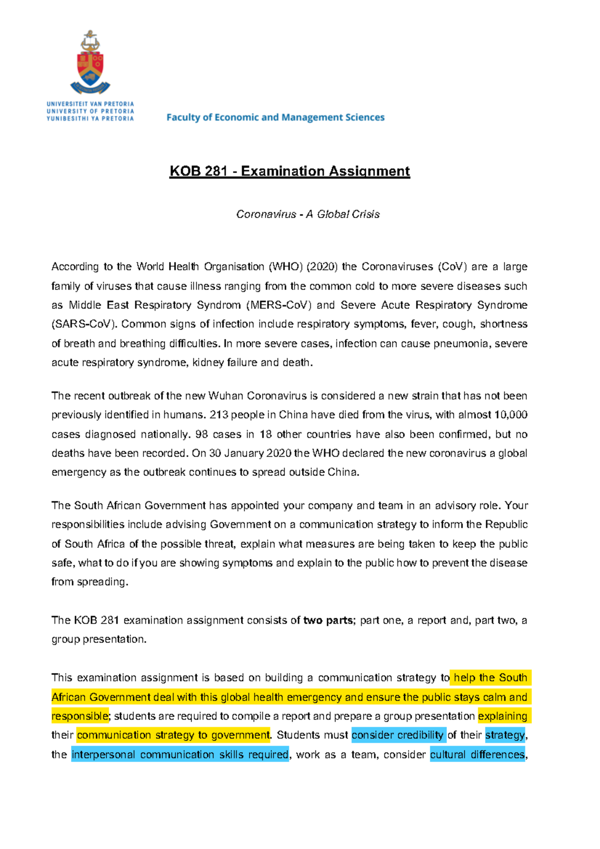 KOB 281 Examination Assignment 2020 - KOB 281 - Examination Assignment ...